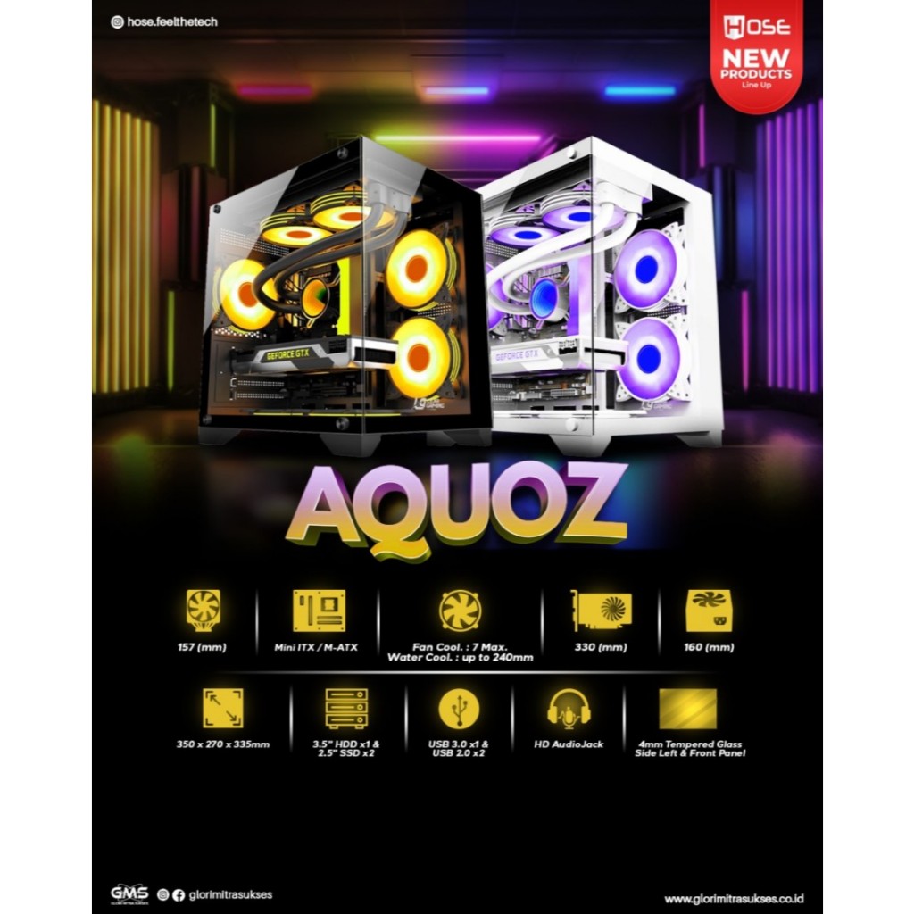 Jual Hose Aquos Mid Tower M-ATX Case Casing Komputer + 5 Fan 120mm ...