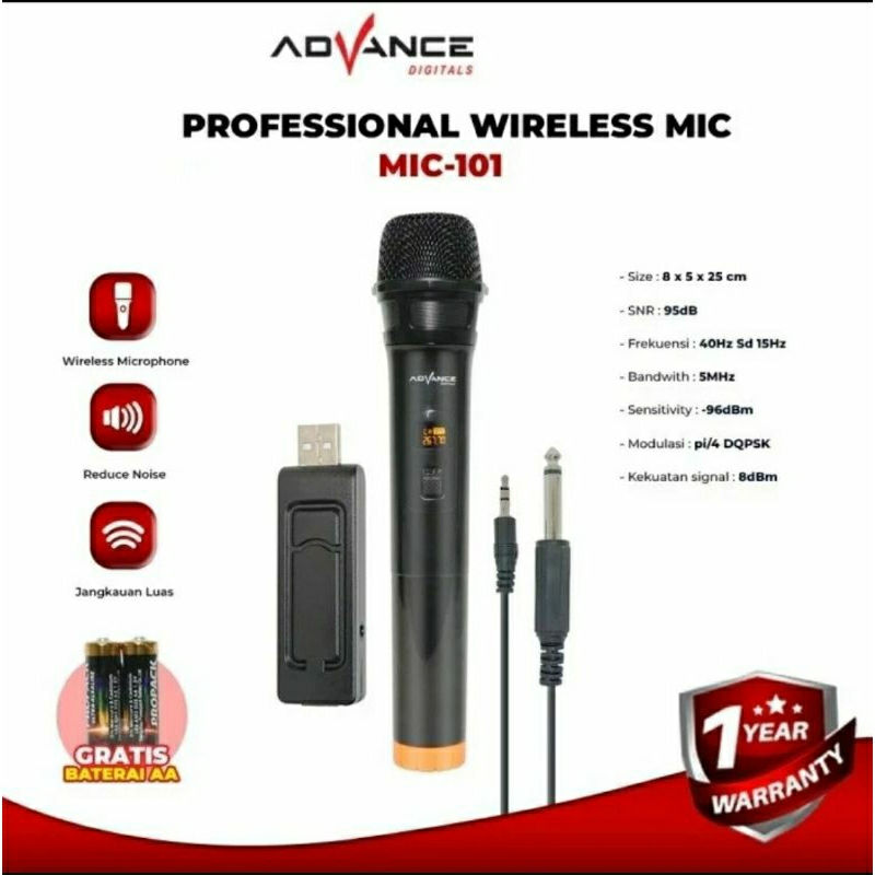 Jual Advance MIC-101 Professional Wireless Microphone Single Mik Garansi Resmi SNI | Shopee ...