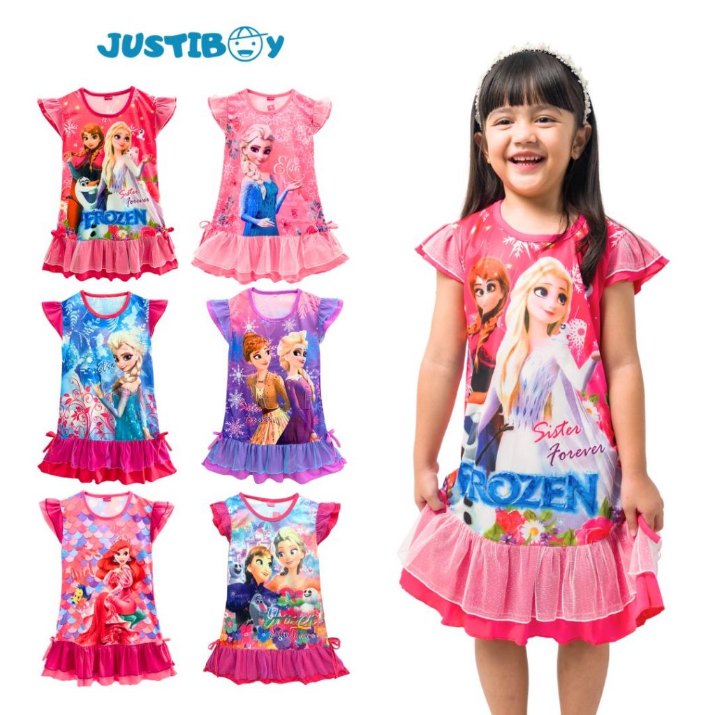 Jual Dress Anak Perempuan Frozen Lengan Ruffle / Daster Anak Cewe Elsa ...