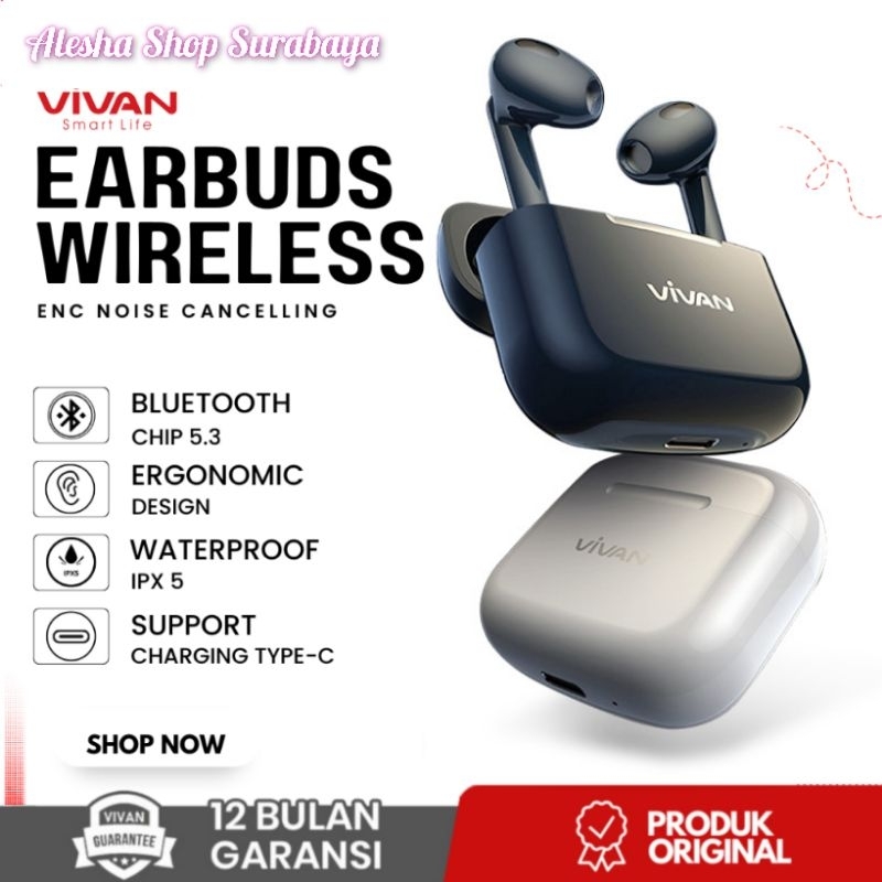 Jual VIVAN Life 110 ENC TWS Bluetooth 5.3 Earphone Bass Gaming Earbuds ...