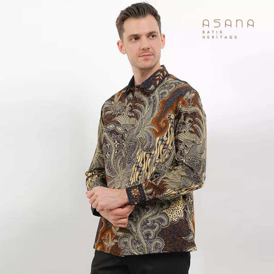 Jual Kemeja Asana Batik Lengan Panjang Kamal - Coklat | Shopee Indonesia