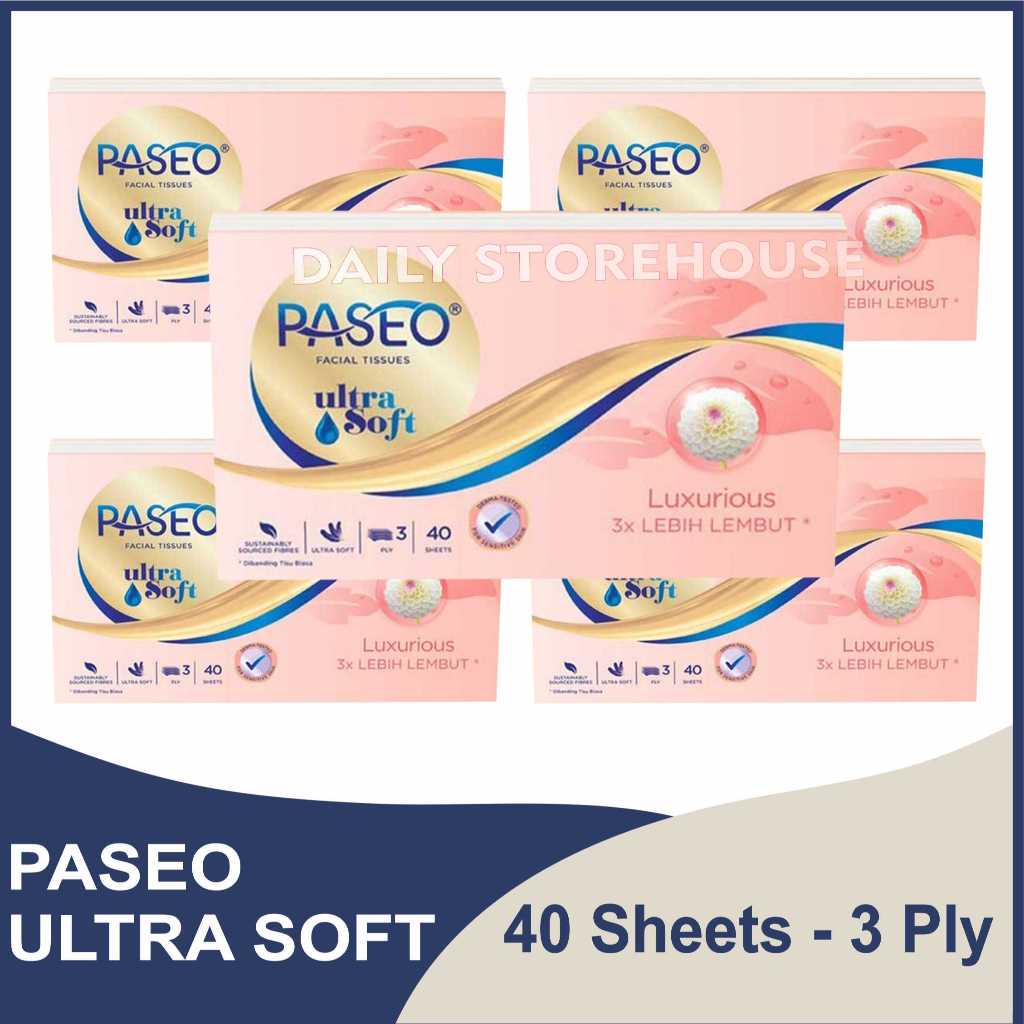 Jual Paket 5 Pack Tissue Facial Paseo Ultra Soft 40 Sheets 3 Ply ...