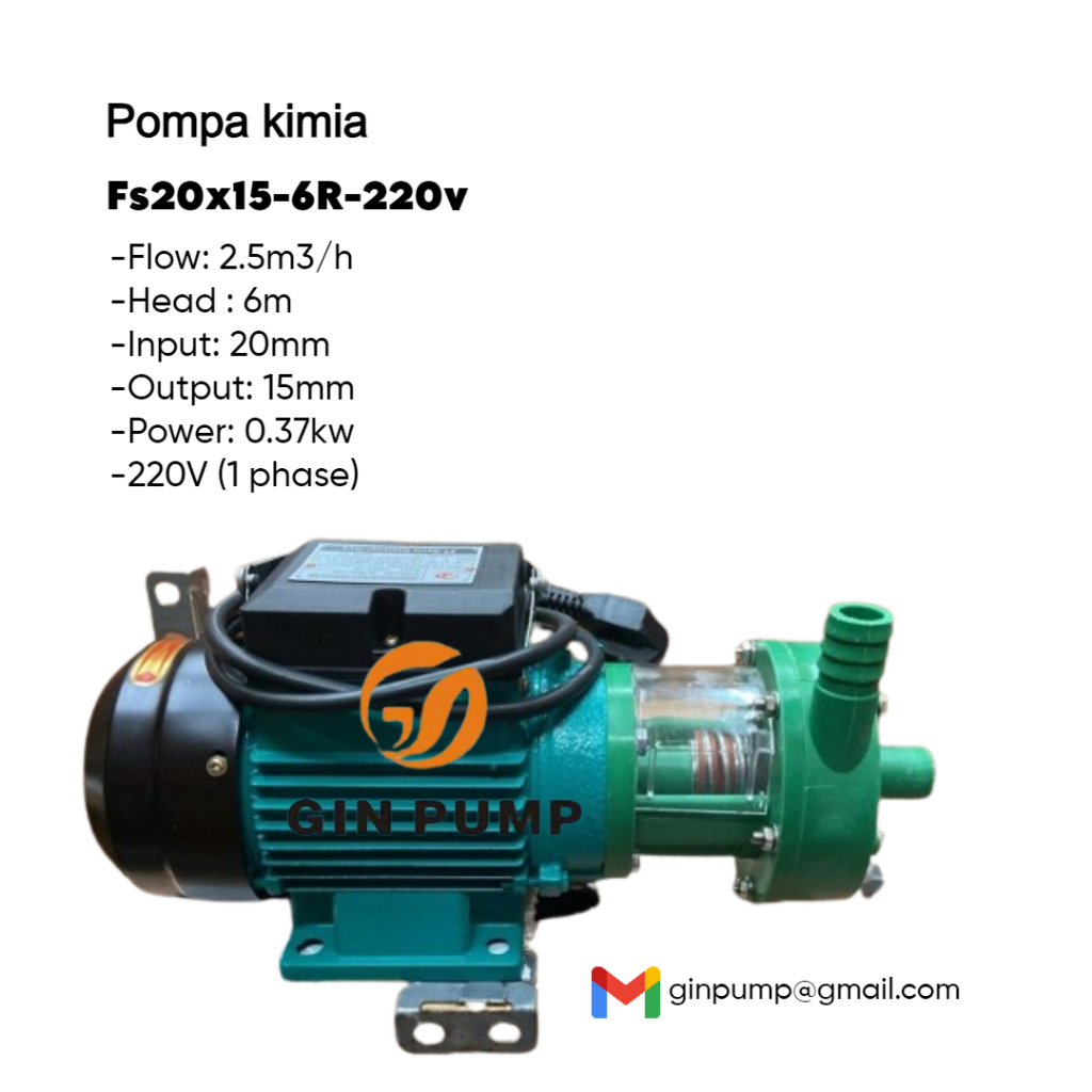 Jual Pompa Kimia cairan kimia/ Chemical Pump FS Anti corrosion Centrifugal Pump FS20x15-6R-220V ...