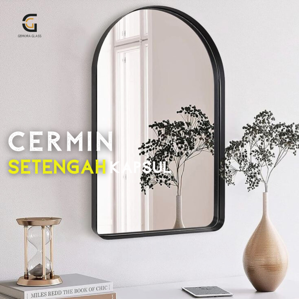 Jual Cermin Aesthetic Dinding 1/2 Oval Kapsul Frame Hitam Putih ...