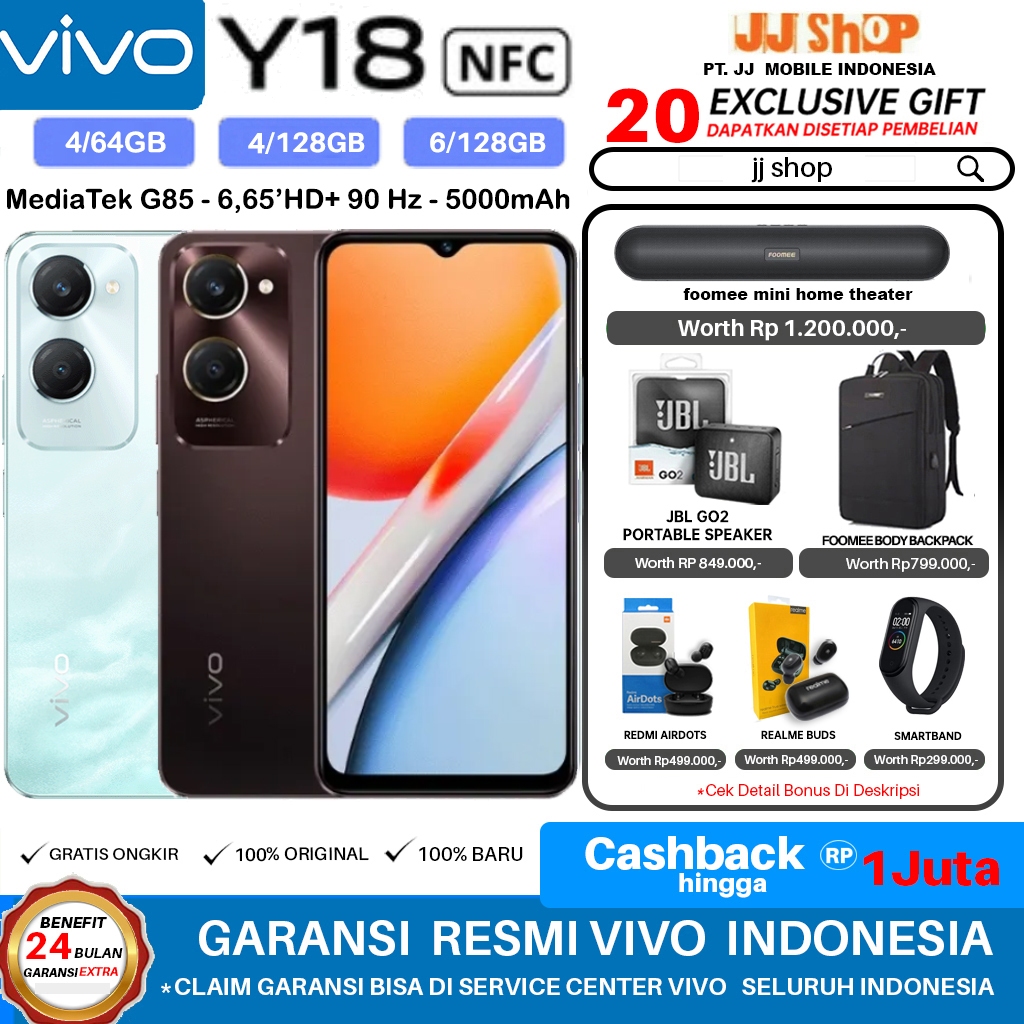 Jual VIVO Y18 NFC 6/128 4/128 & 4/64 GB RAM 6GB 4GB ROM 128GB 64GB GARANSI RESMI | Shopee Indonesia