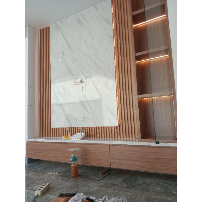 Jual backdrop tv minimalis+panel wpc | Shopee Indonesia
