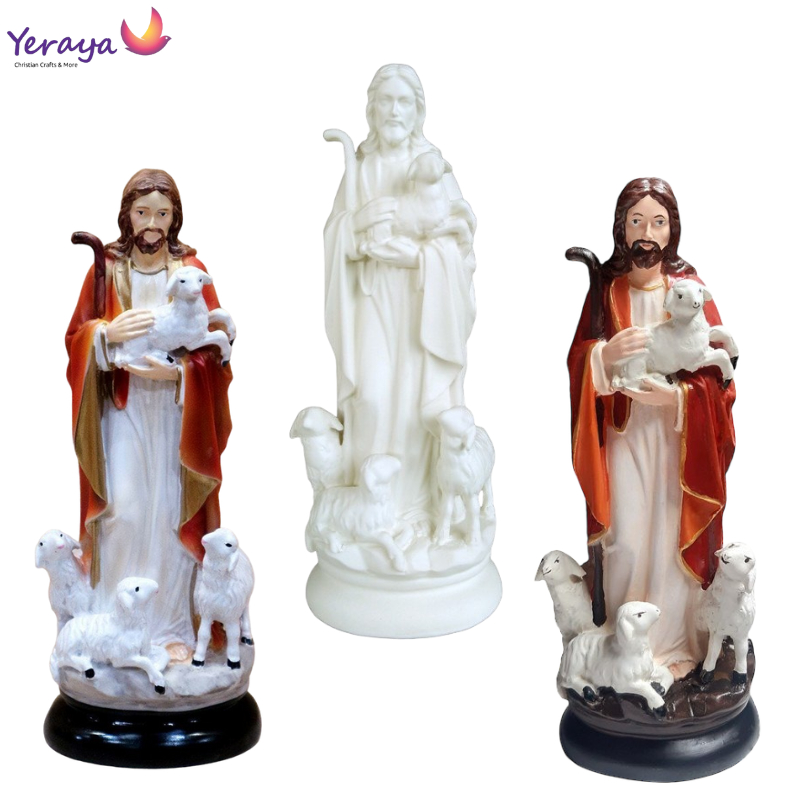 Jual Patung Rohani Tuhan Yesus Gembala Putih Gading Merah Padat 20cm ...