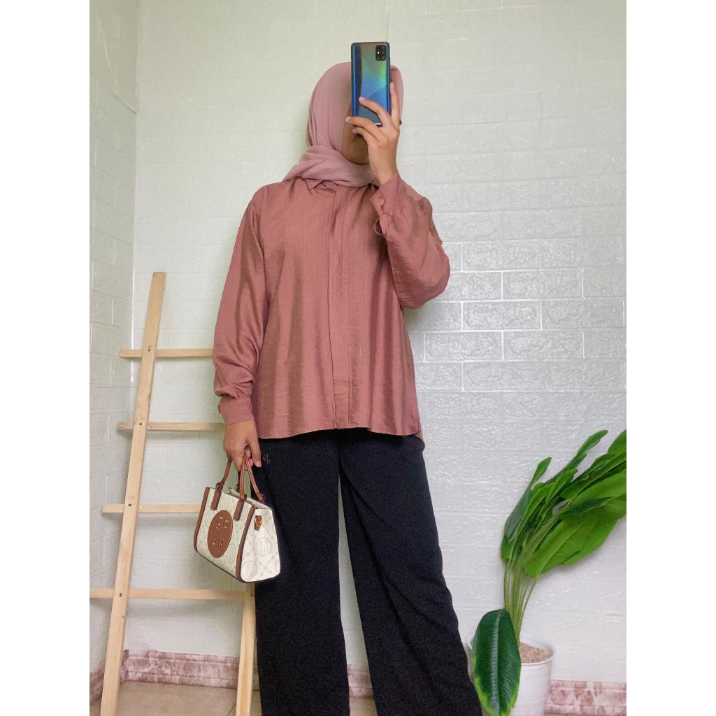 Jual Kemeja Wanita Polo linen lengan Panjang Kekinian elegan Modern ...