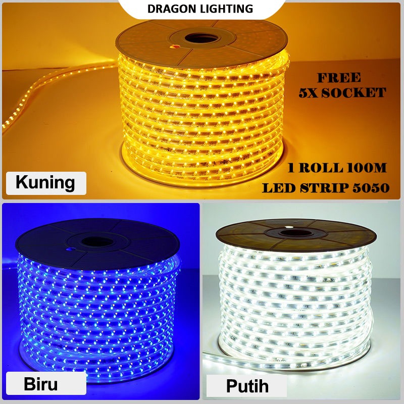 Jual FREE SOCKET LAMPU LED STRIP 100M/ROLL ANTI AIR LAMPU SELANG 5050 ...