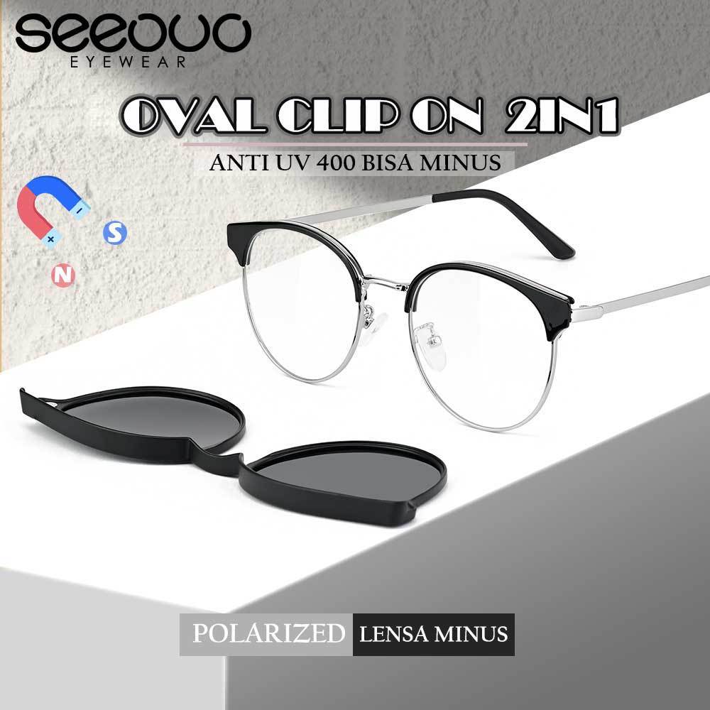 Jual Seeouo Kacamata Clip On 2in1 Clip Polarized Lens UV Protection Model Oval Metal Kokoh Frame ...