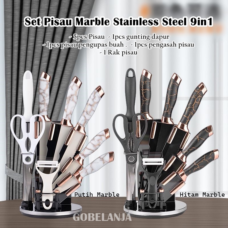 Jual Set Pisau Marble Stainless Steel 9in1 Japanese Knife Multifungsi Pisau Koki Alat Dapur ...