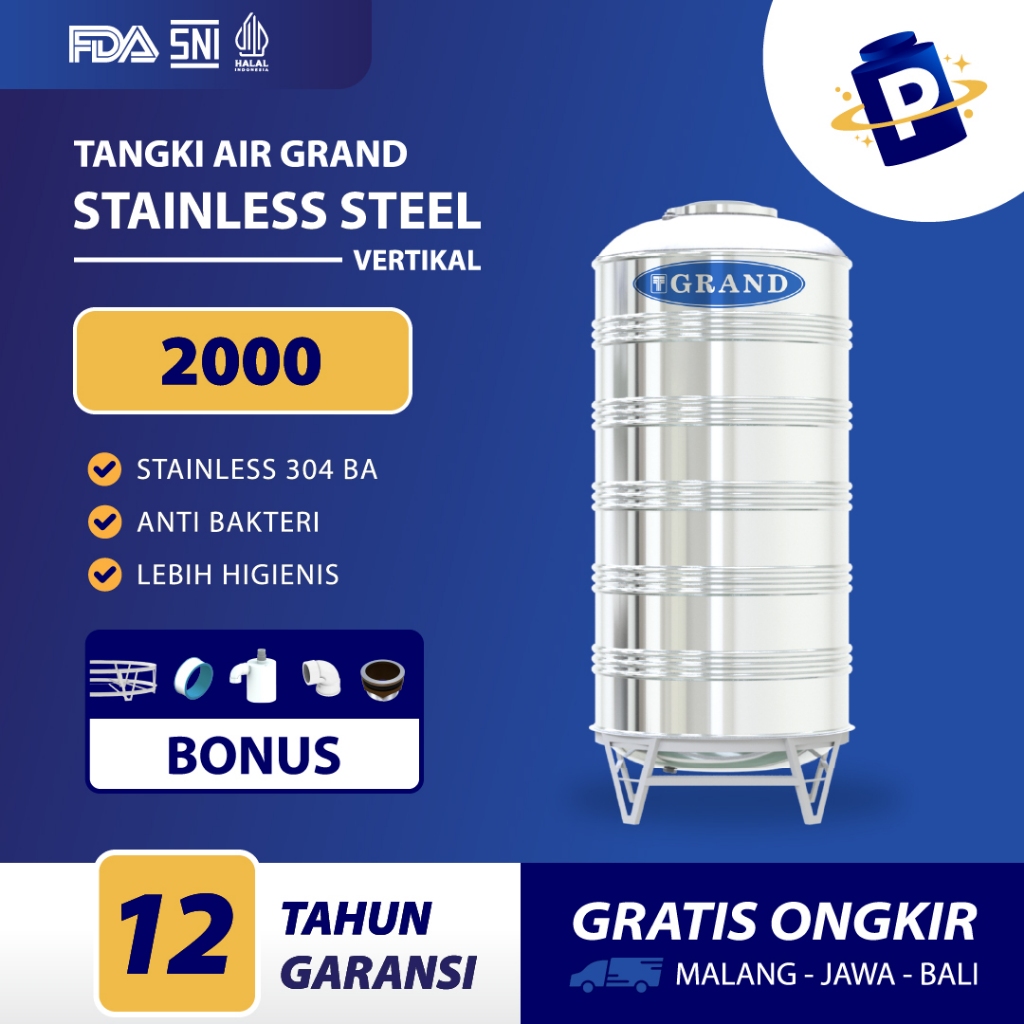 Jual Toren Tandon Air Tangki Stainless Grand TSV 2000 Anti Lumut Halal ...