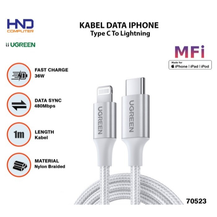 Jual UGREEN Kabel USB Type C to Lightning 36W PD 1 M Silver - 70523/ ...