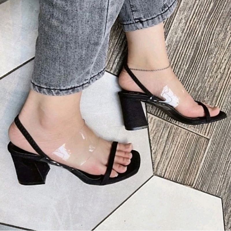 Jual Cheryl sandal wanita heels hitam wanita mika 7 cm | Shopee Indonesia
