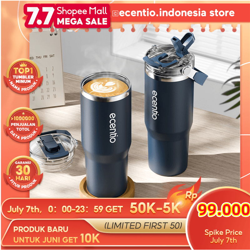 Jual ecentio tumbler stainless tahan dingin 24 jam BPA FREE termos kopi 900ML botol minum ...