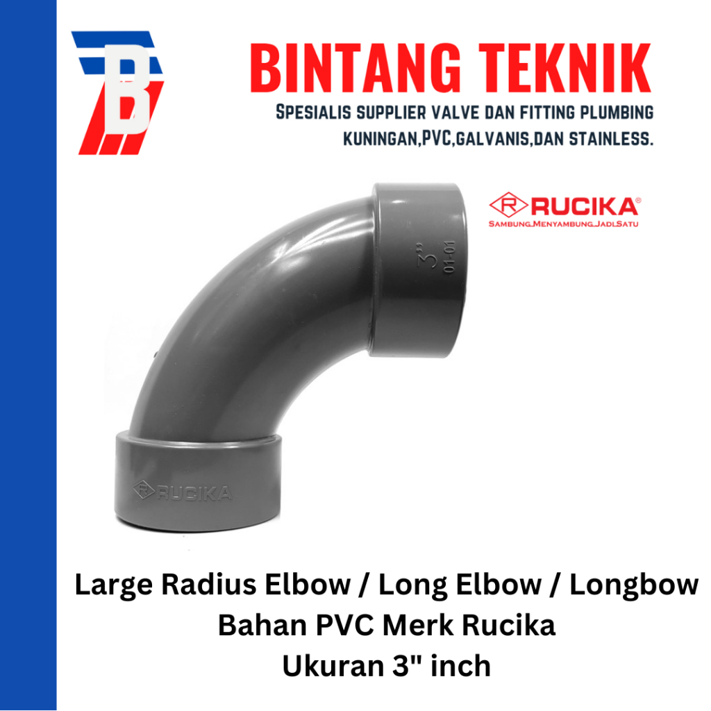 Jual Large Radius Elbow (Long Elbow) 3" inch PVC Rucika D (Tipis) | Shopee Indonesia