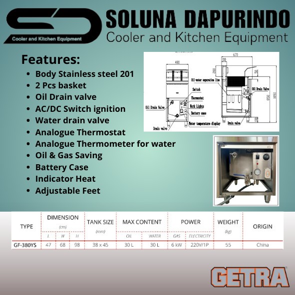 Jual GETRA S/S OIL-WATER GAS DEEP FRYER GF-380YS / GF380YS / GF 380 YS ...