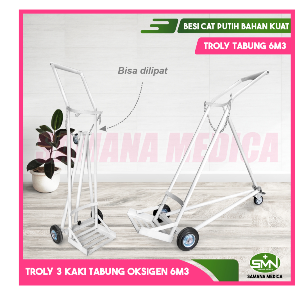 Jual Troly Tabung Oksigen 6M3 KAKI 3 Besi Cat Putih Tulang Bahan Kuat ...