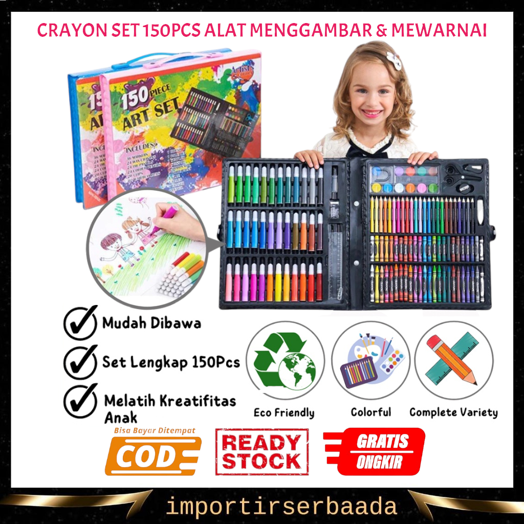 Jual IMP- Crayon Set 150pcs / Pensil Warna Spidol Krayon Cat Air Minyak ...