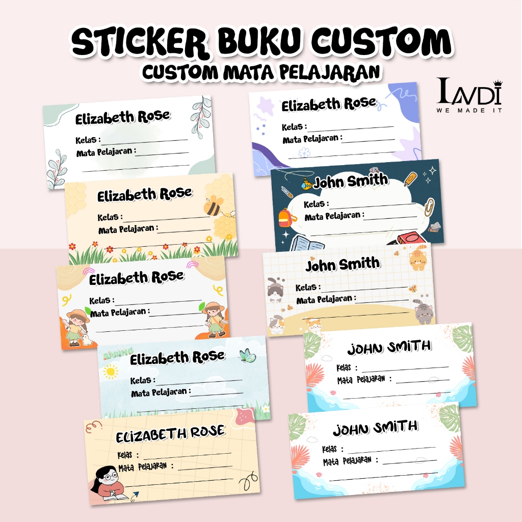 Jual Sticker Label Nama Custom Buku Pelajaran Sekolah Aesthetic ...