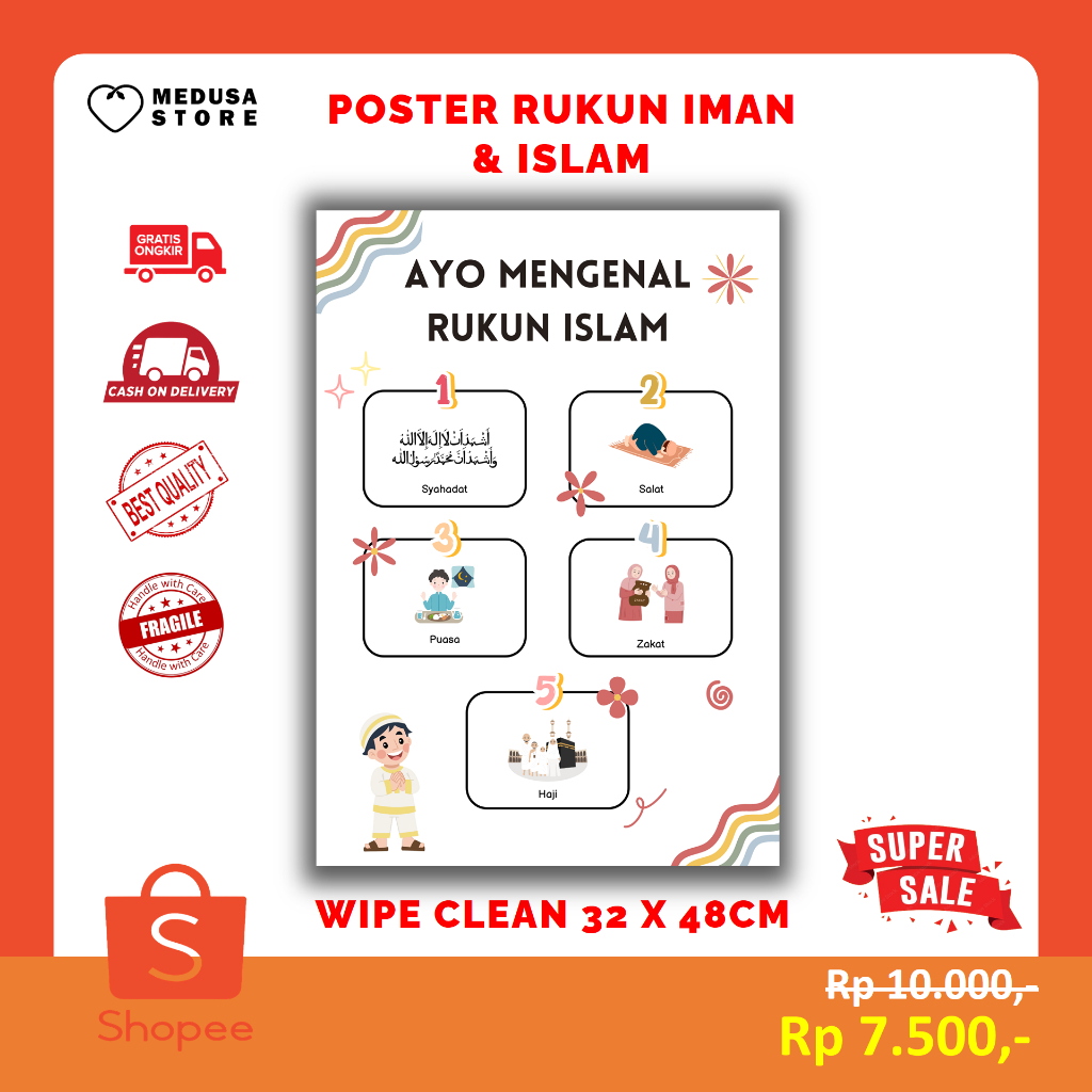 Jual POSTER EDUKASI / POSTER BELAJAR DAN SEKOLAH ANAK TEMA RUKUN IMAN ...