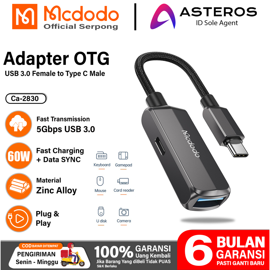 Jual MCDODO Adapter 2in1 OTG Type C To USB 3.0 Speed 5Gbps Charging 60W ...