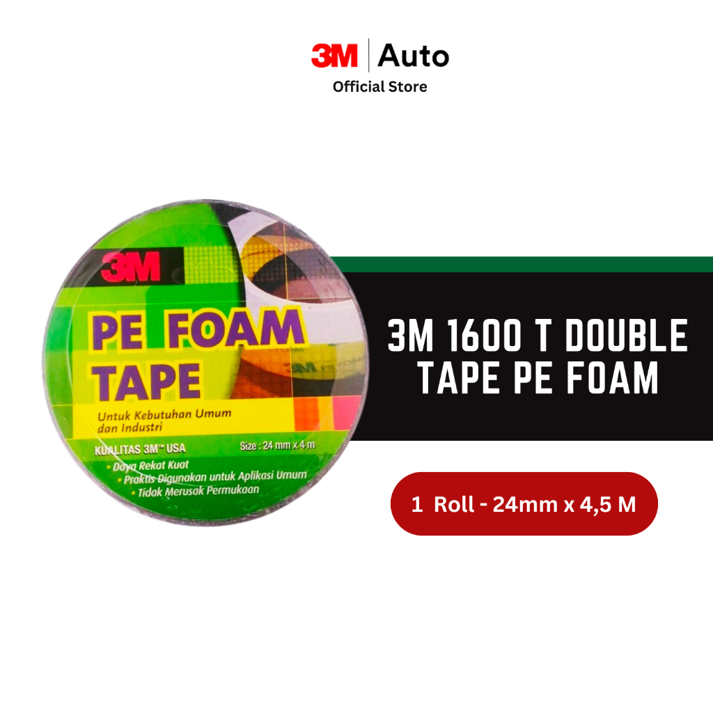 Jual 3M 1600 T Double Tape PE Foam tebal 1.0 mm, size 24 mm x 4m ...