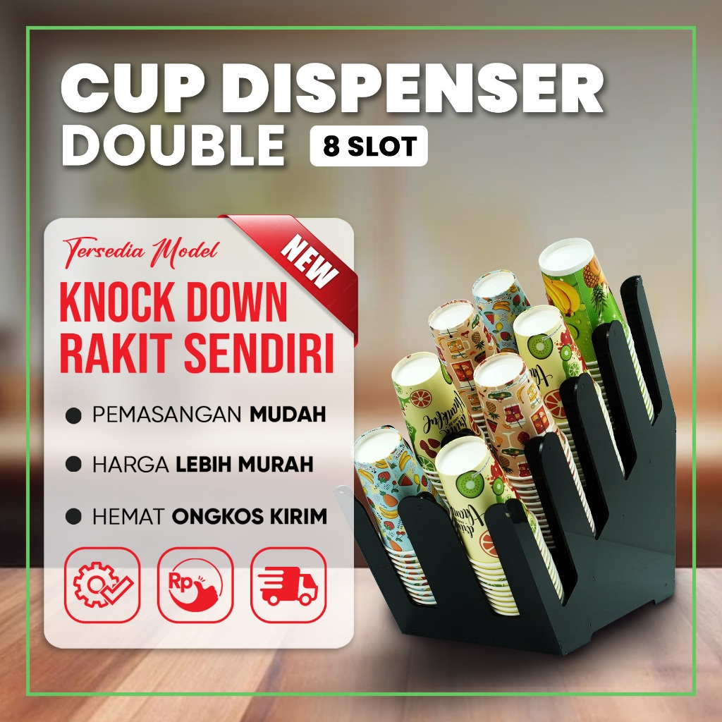 Jual Rak Cup Dispenser Paper Cup Organizer Cup Holder Double 8 Slot ...