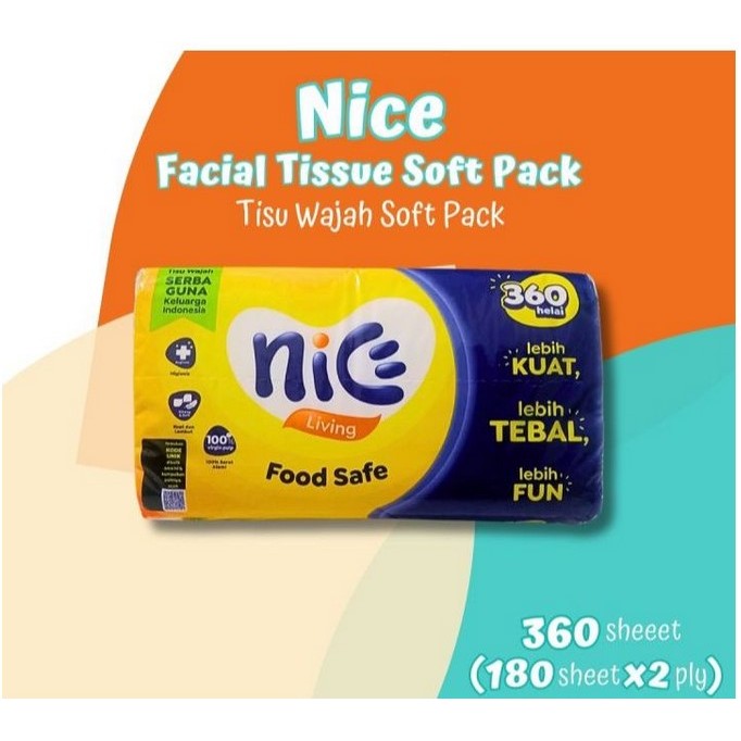 Jual NICE LIVING FACIAL TISSUE 360 SHEETS Tissue 180s 2ply 100% ...