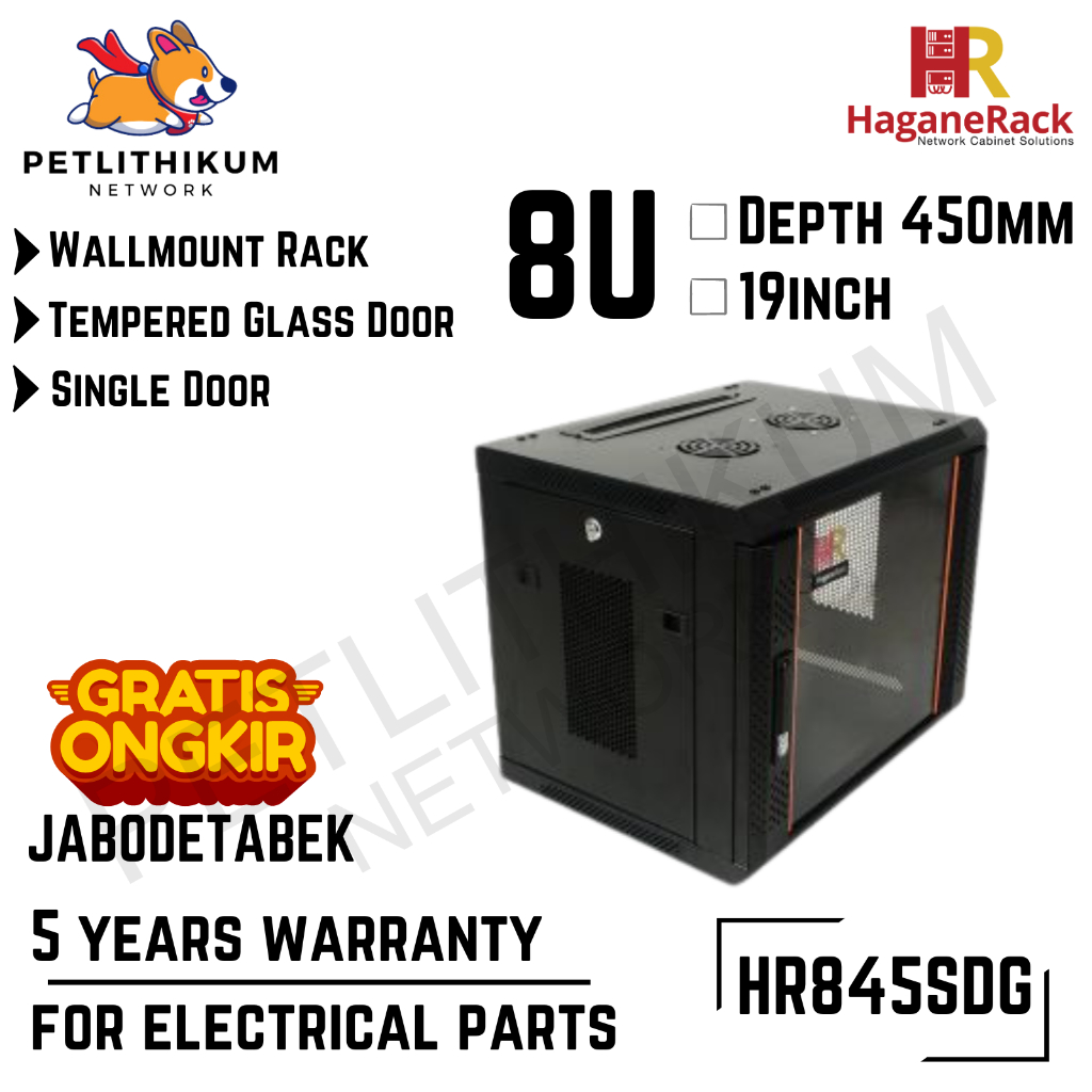 Jual HaganeRack Wallmount Rack Server 8U Depth 450mm - HR845SDG -Rak ...