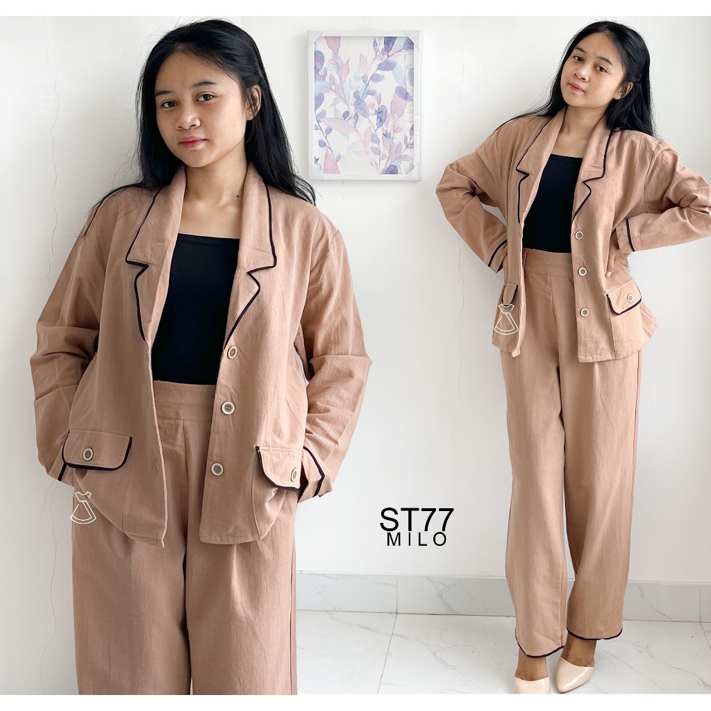 Jual ST77 - Setelan Blazer Long Pants Wanita Setelan Casual | Shopee Indonesia