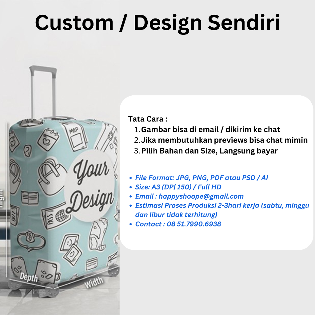 Jual Sarung Koper Custom Gambar / Design Sendiri / Luggage Cover ...