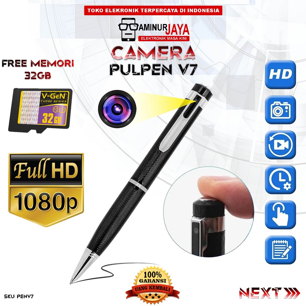 Jual Hidden Spycam Camera Mini Bentuk Pulpen Pena Pen V7 Memory 32GB ...