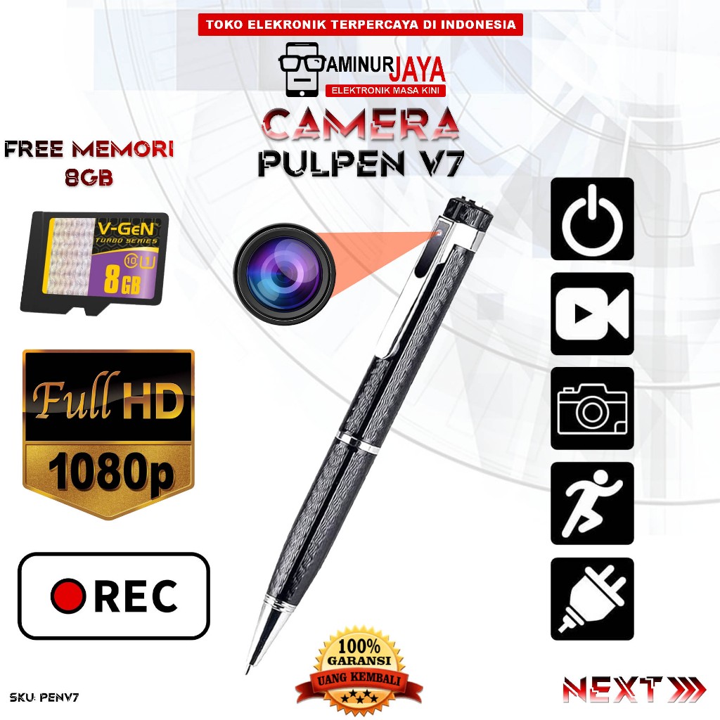 Jual Pen V7 Hidden Kamera Pulpen Memory 8GB Spy Camera Mini V7 Kamera ...