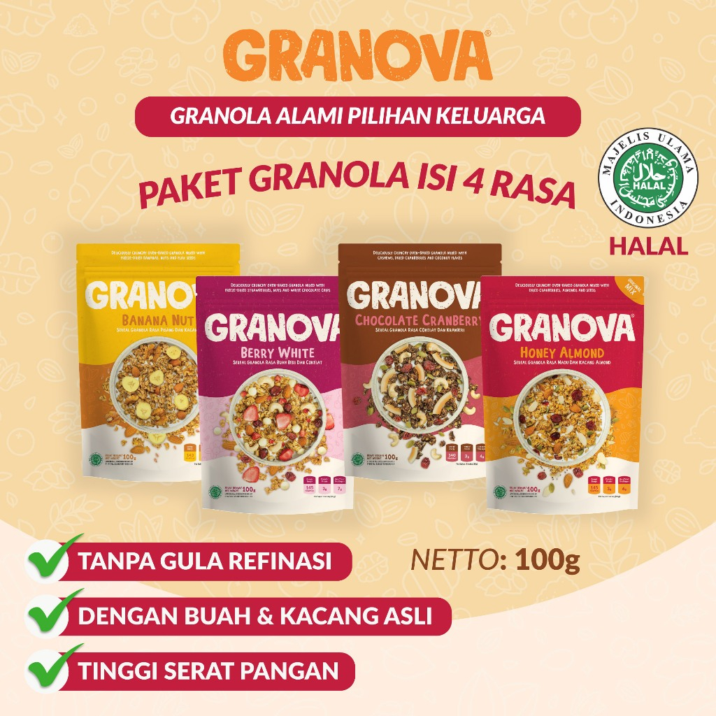 Jual Granova - Granola 100 gr x 4 pcs (Honey Almond, Choco Cranberry ...