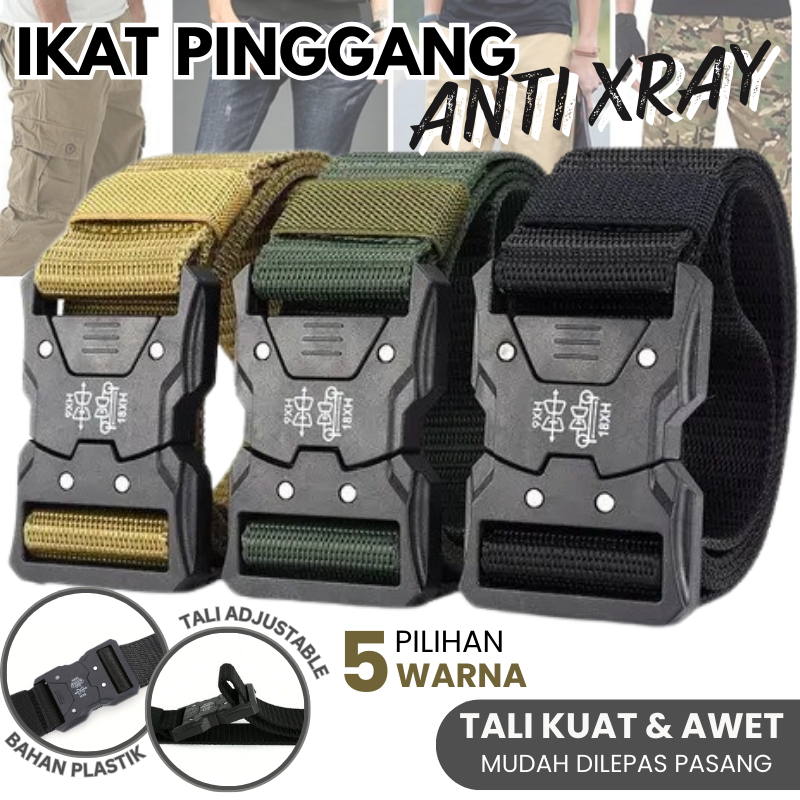 Jual Ikat Pinggang Pria Anti Xray Tali Canvas Nilon Non-Metal Gesper Sabuk Cowok Tactical ...