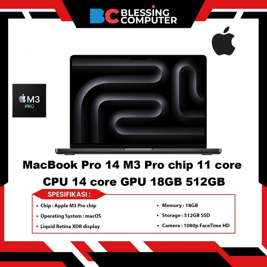 Jual MacBook Pro 14 M3 Pro chip 11 core CPU 14 core GPU 18GB 512GB - Space Black | Shopee Indonesia