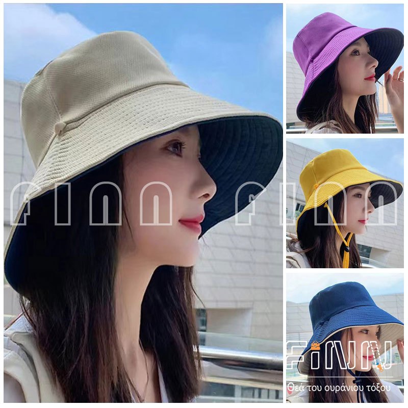 Jual Finn - Topi Pantai Wanita Bucket Hat Dua sisi Topi Visor Anti Sinar Matahari Summer Hat ...