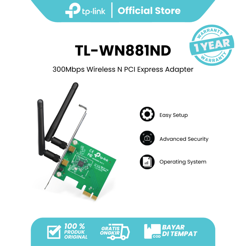 Jual TP-LINK TL-WN881ND | 300Mbps WIFI Adapter N Card | PCI Express ...
