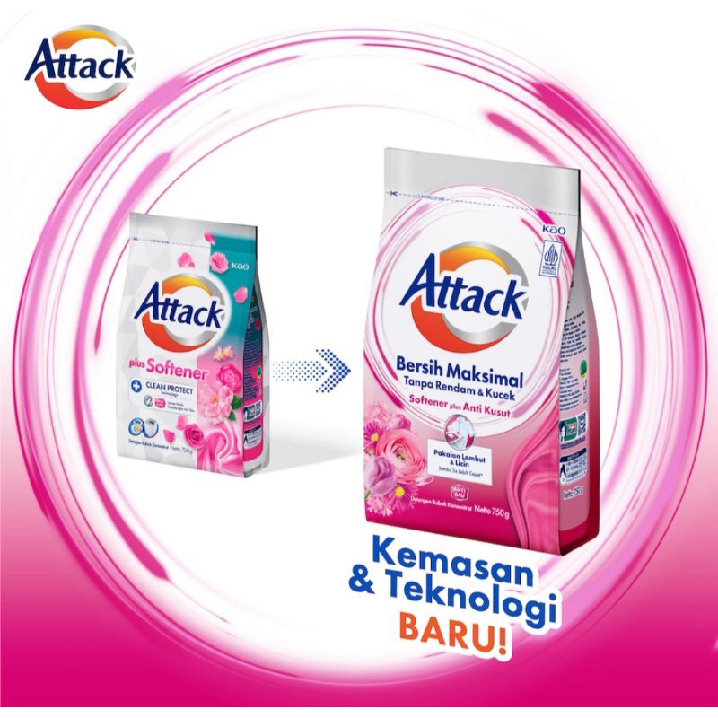 Jual Kao Attack Detergent Bubuk Powder + Softener 750ML | Shopee Indonesia
