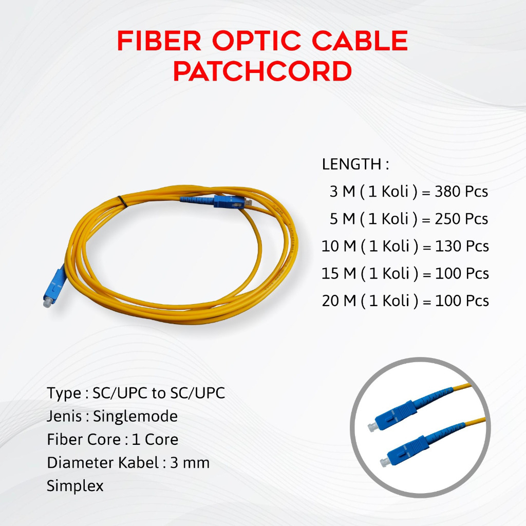 Jual NEW KABEL FIBER OPTIK PATCHCORD SC UPC TO SC UPC 20 METER RBU ...