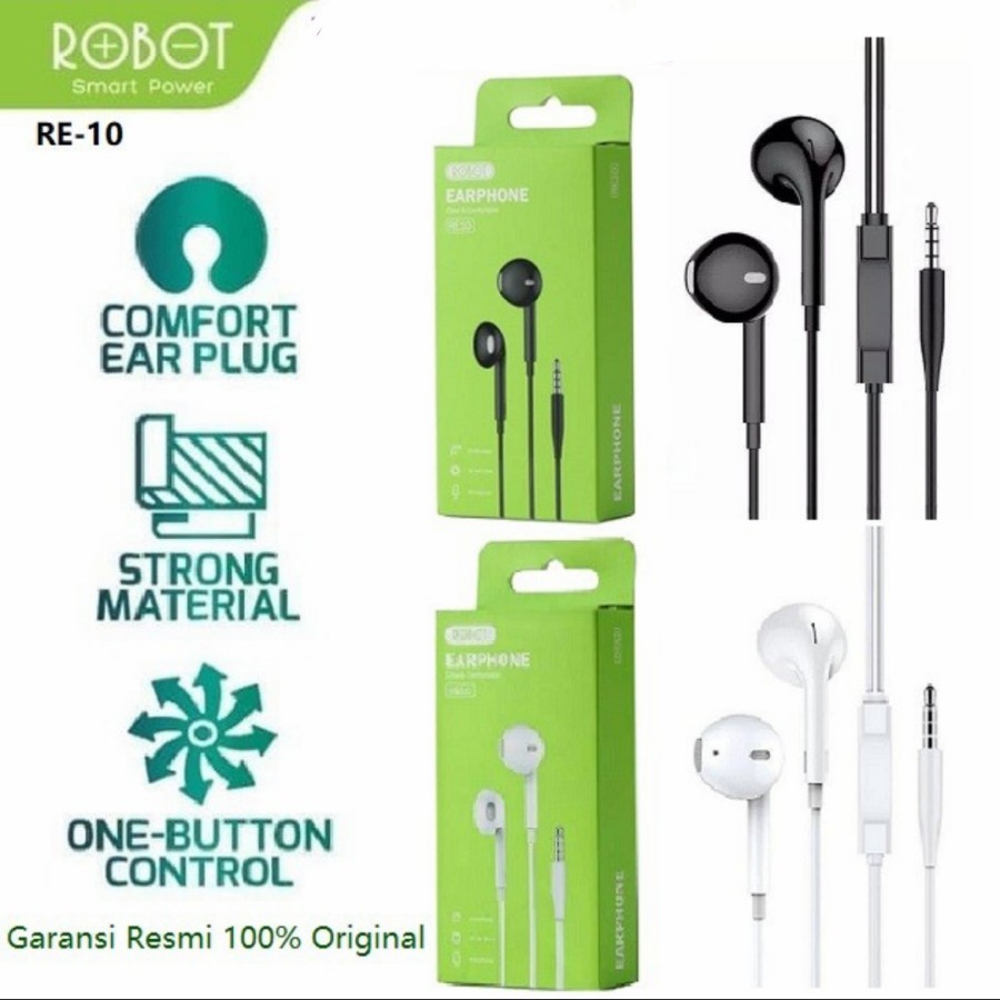 Jual HEADSET ROBOT RE 10 HITAM/PUTIH ORIGINAL | Shopee Indonesia