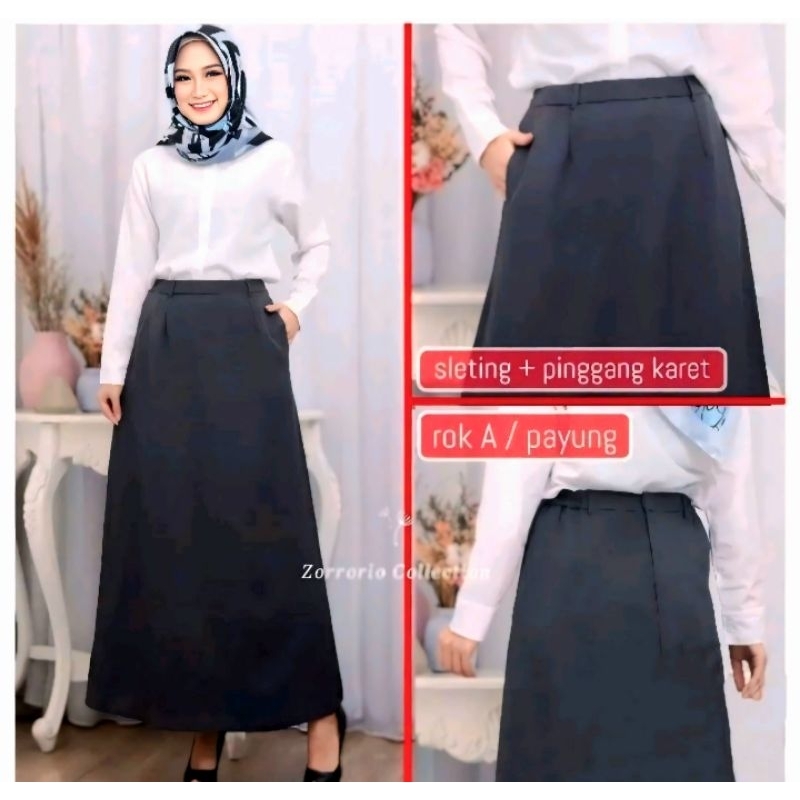 Jual ROK HITAM WANITA PANJANG MODEL A-LINE MAXI /ROK KERJA KARET ...