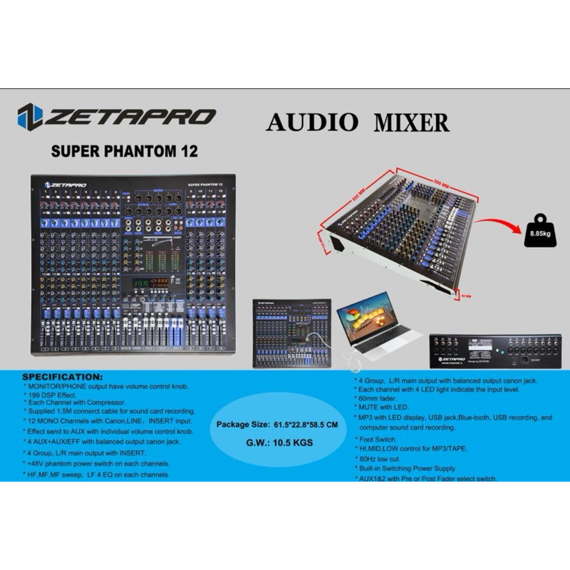 Jual MIXER AUDIO ZETAPRO SUPER PHANTOM 12, COMPRESSOR / Zetapro Original | Shopee Indonesia