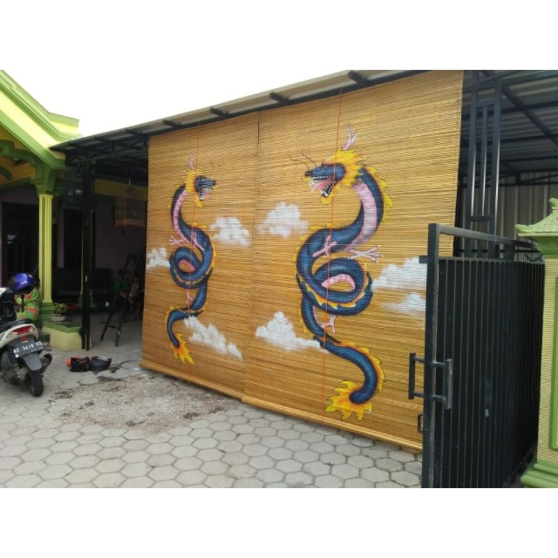 Jual tirai kree pelepah/rotan/bambu sumatra plituran motif naga ukuran ...