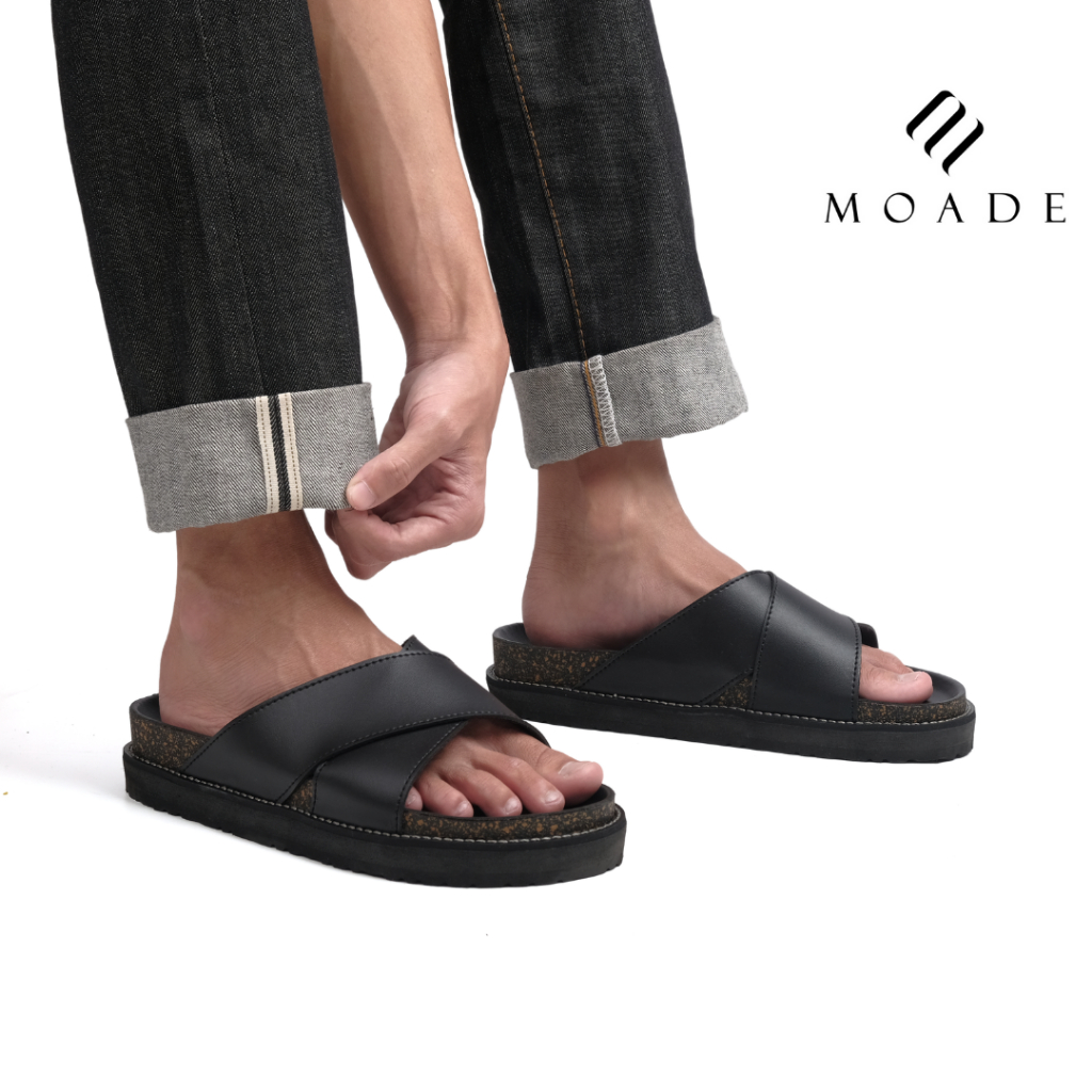 Jual Moade Sandal Slide Footbed Casual Vintage Pria Hitam Cokelat ...