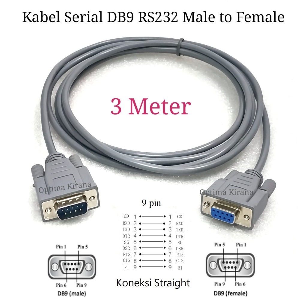 Jual Kabel Serial DB9 3M m-f RS232 Male to Female pin 9 data COM port ...