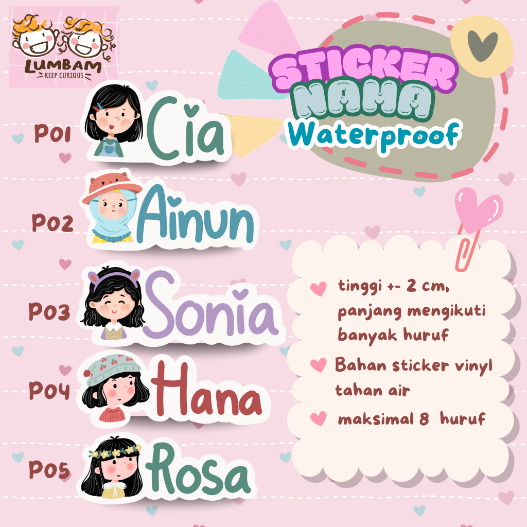 Jual Stiker Nama Anak Waterproof Custome PO 2-3 hari (Bukan stiker baju ...