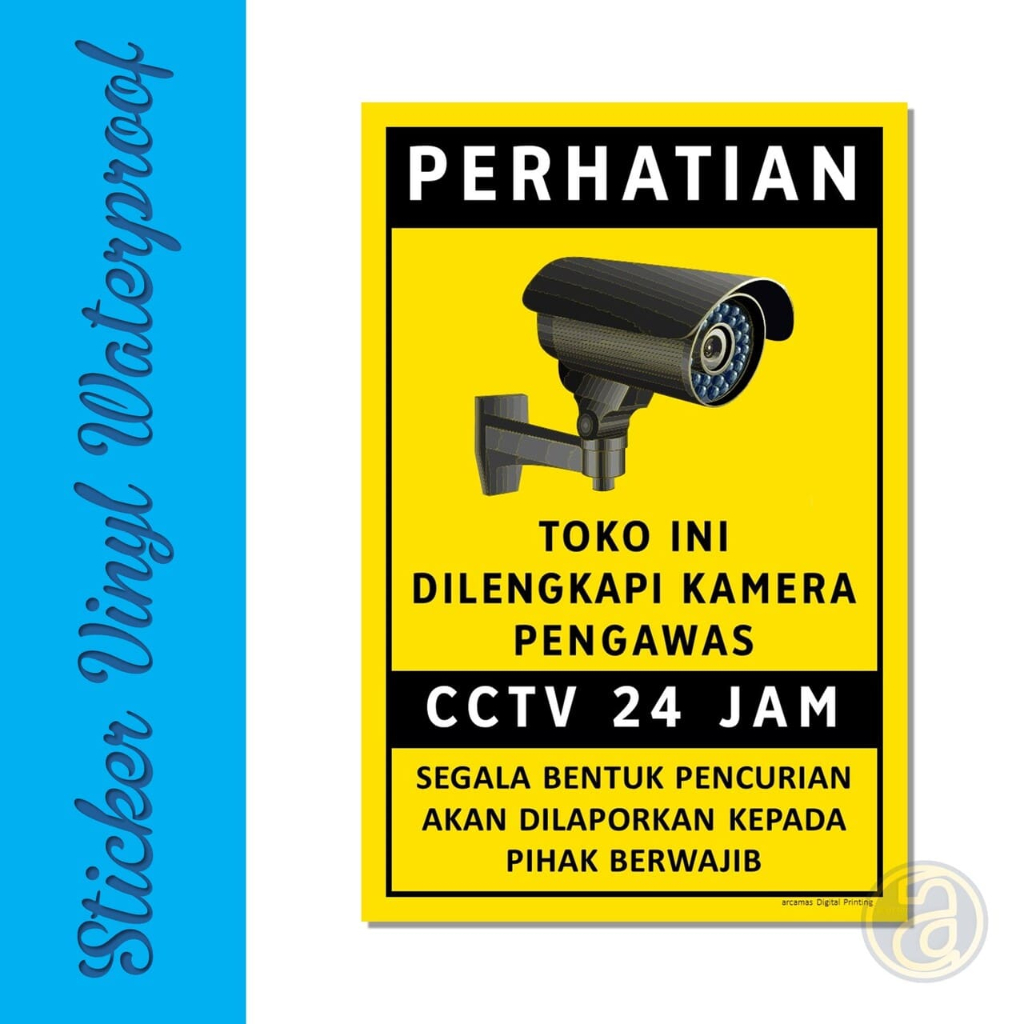 Jual Stiker CCTV 24 Jam - Stiker Rambu Tulisan Perhatian CCTV - Sticker Sign Vinyl Waterproof ...