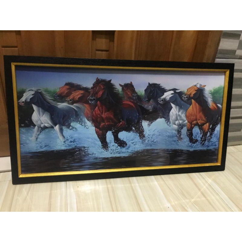 Jual hiasan dinding plus bingkai gambar kuda lari ukuran 100x50cm ...